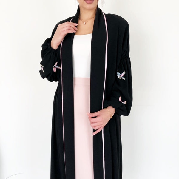 AW18 BLACK 8 BIRDS ABAYA – Qabeela